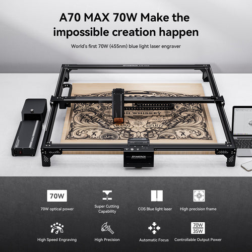 ATOMSTACK A70 X70 MAX 70W Desktop Diode Laser Engraver Auto Focus Meta