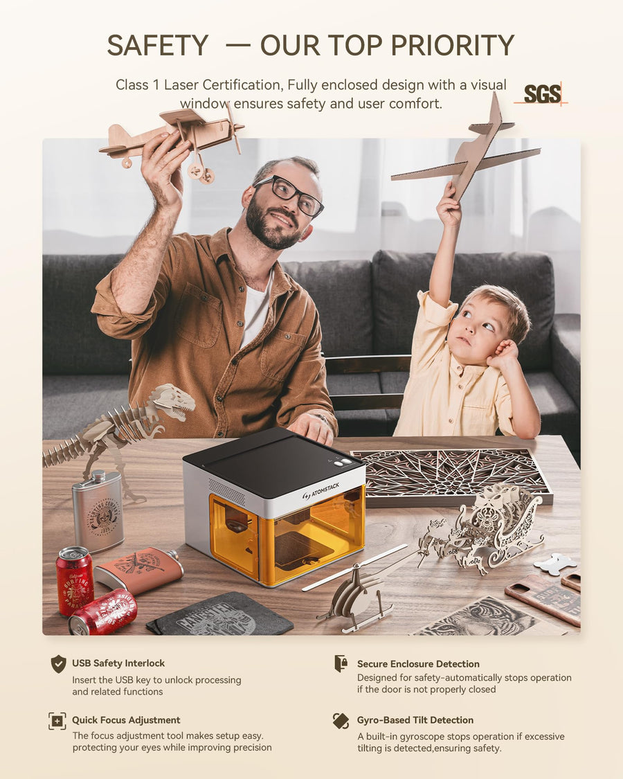AtomStack P1 First Entry-Level Mini Dual-Laser Engraver Enclosed Porta